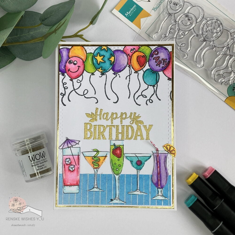 Creative Birthday Card Design With Cocktails And Balloons