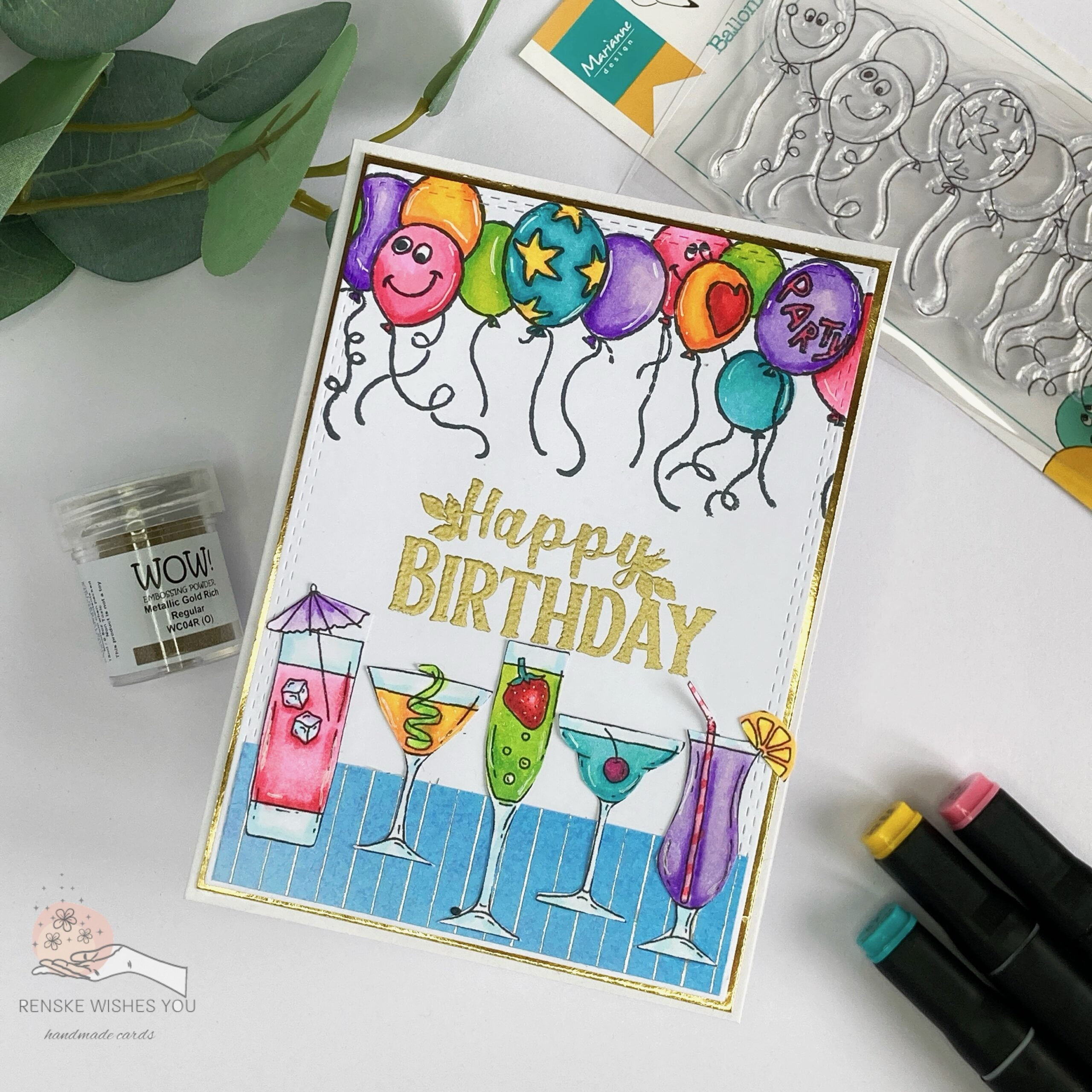 Creative Birthday Card Design With Cocktails And Balloons