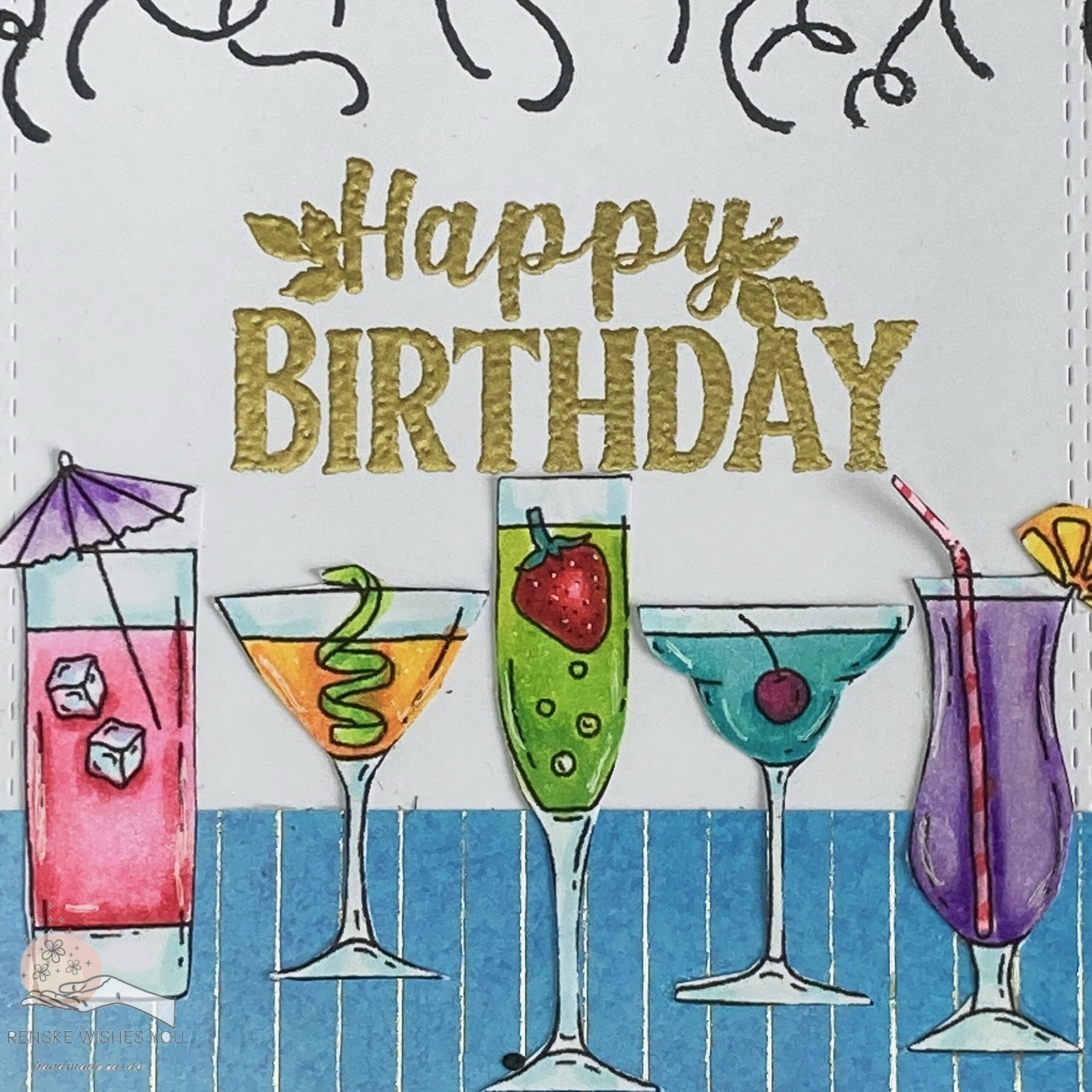 Creative Birthday Card Design With Cocktails And Balloons